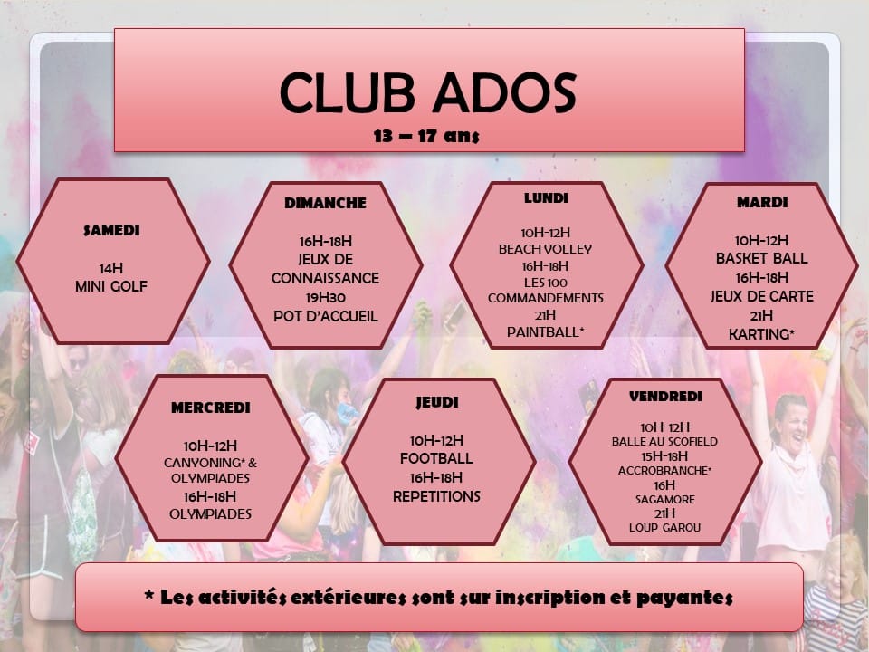 Programme animations ados - Camping Le Soleil